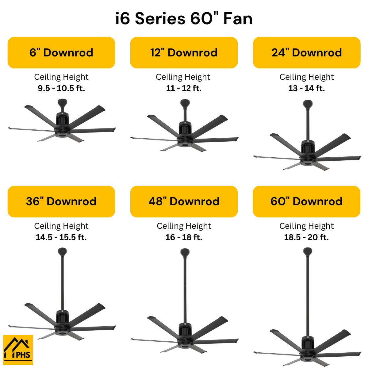 Big Ass Fans i6 60" Ceiling Fan in Black, Downrod 12", Indoors ...