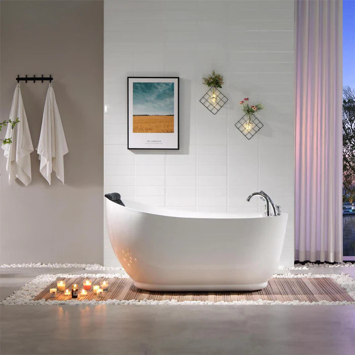 Empava 67" Freestanding Oval Whirlpool Acrylic Bathtub with Faucet, EM ...