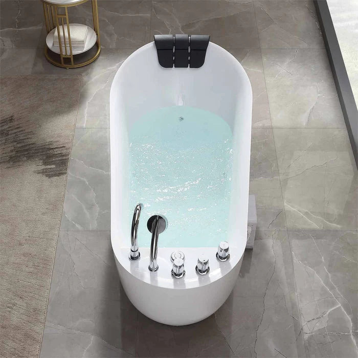 Empava 67" Freestanding Oval Whirlpool Acrylic Bathtub with Faucet, EM ...
