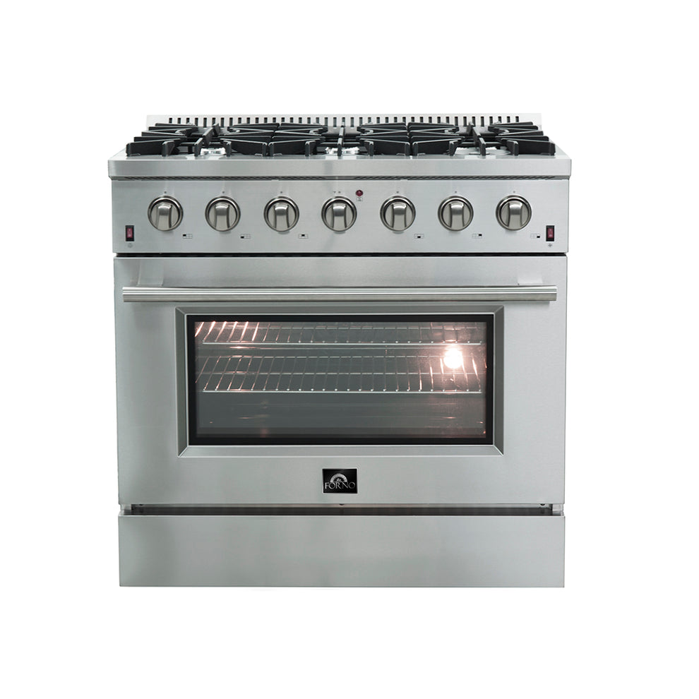 Forno 36″ Galiano Gas Range with 6 Italian Burners in Stainless Steel,