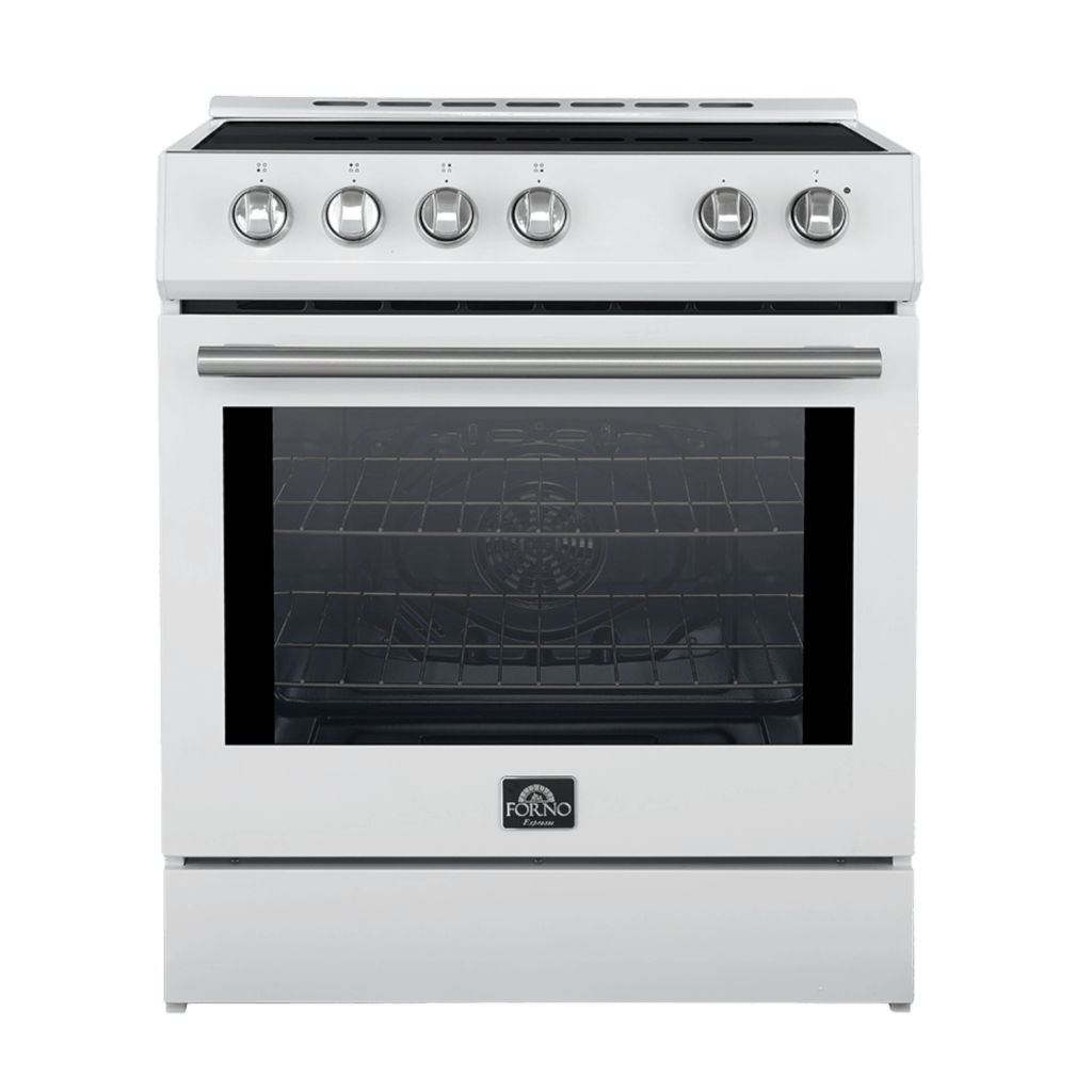 Forno 30” Induction Range with Knob Control in White and Silver Accent