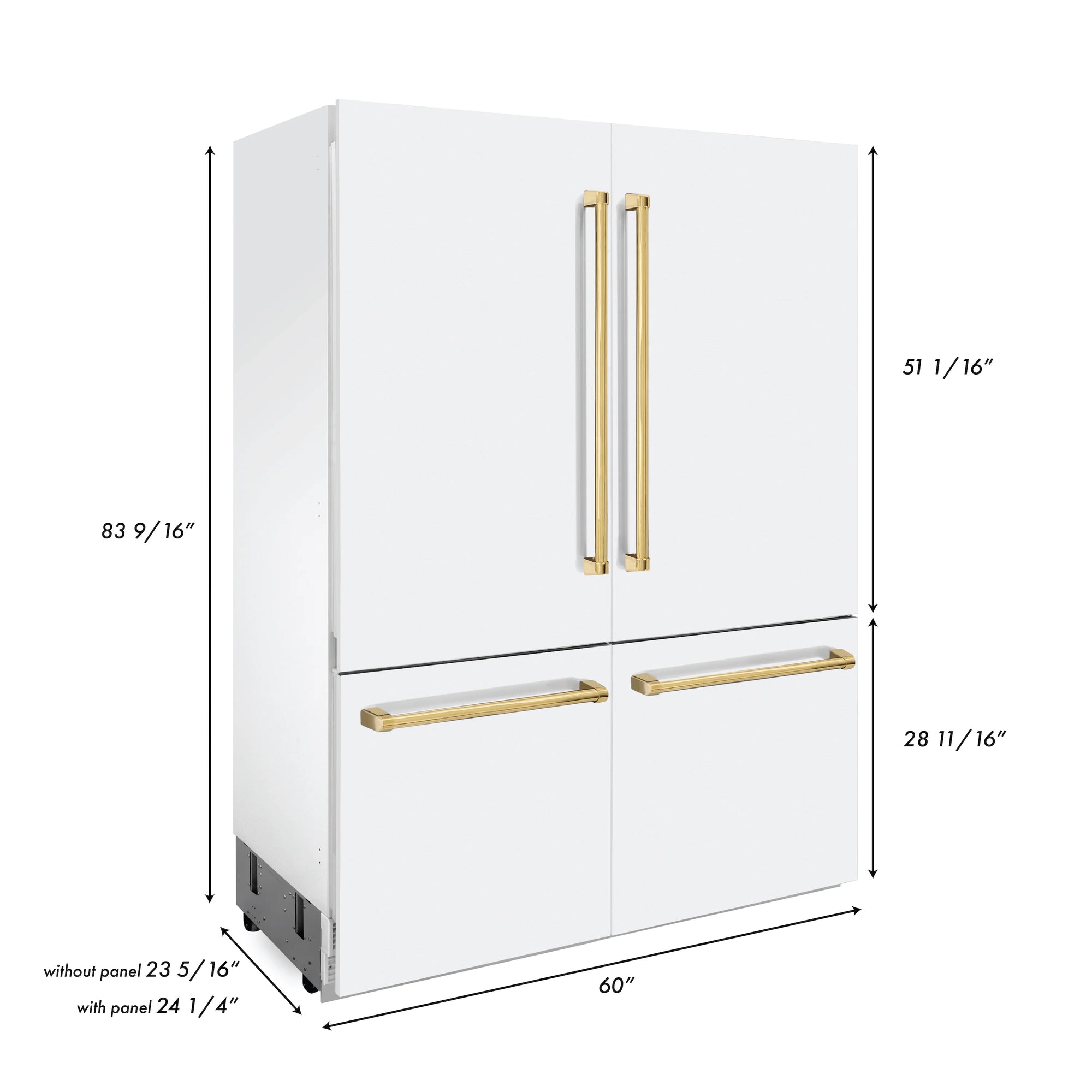 ZLINE 60 In. Built-In Refrigerator in White Matte with Gold Accents ...