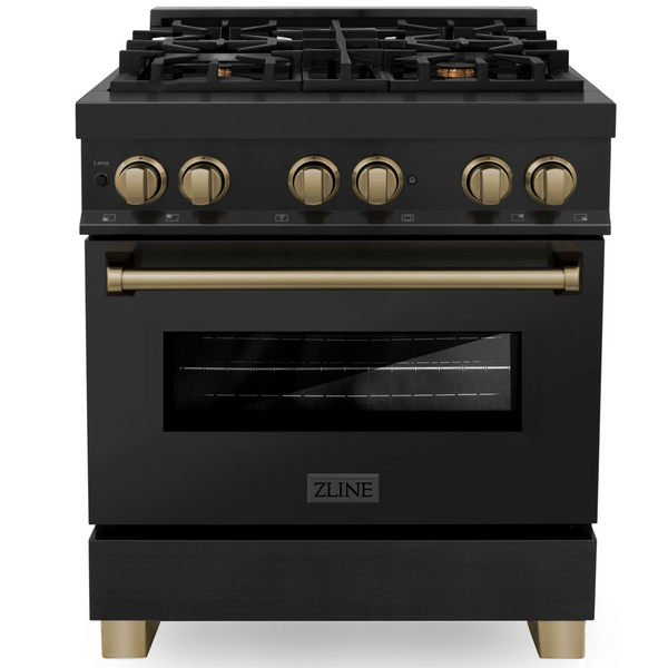 ZLINE Autograph Package - 30" Dual Fuel Range, Range Hood, Refrigerato