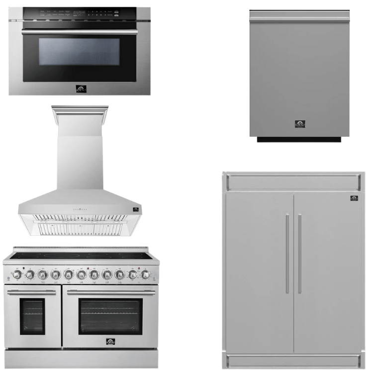 FORNO Apliance Package - 48" Electric Range, Range Hood, 60" Refrigera