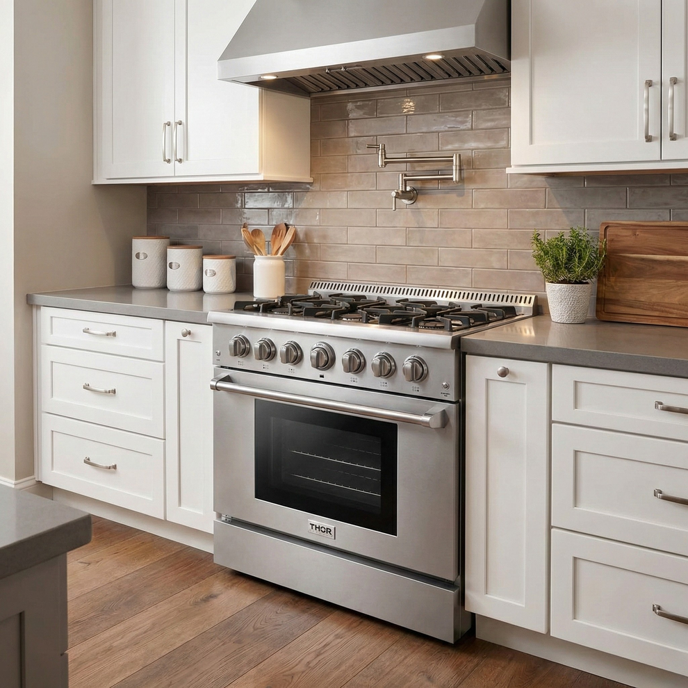 THOR Kitchen 36 in. Natural Gas Burner/Electric Oven Range in Stainles