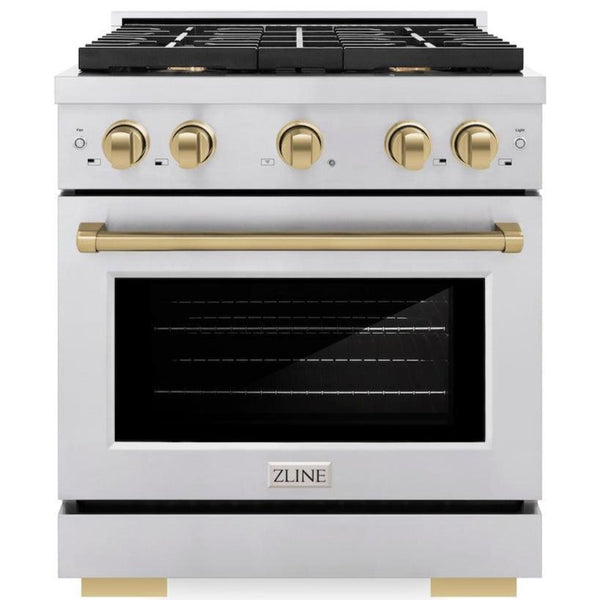 ZLINE Autograph Package - 30" Gas Range, Range Hood, Refrigerator with
