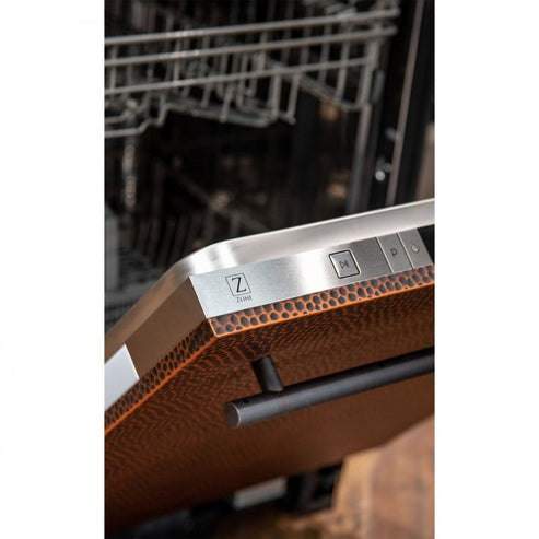 ZLINE 24 in. Top Control Dishwasher in Hand-Hammered Copper with Stain