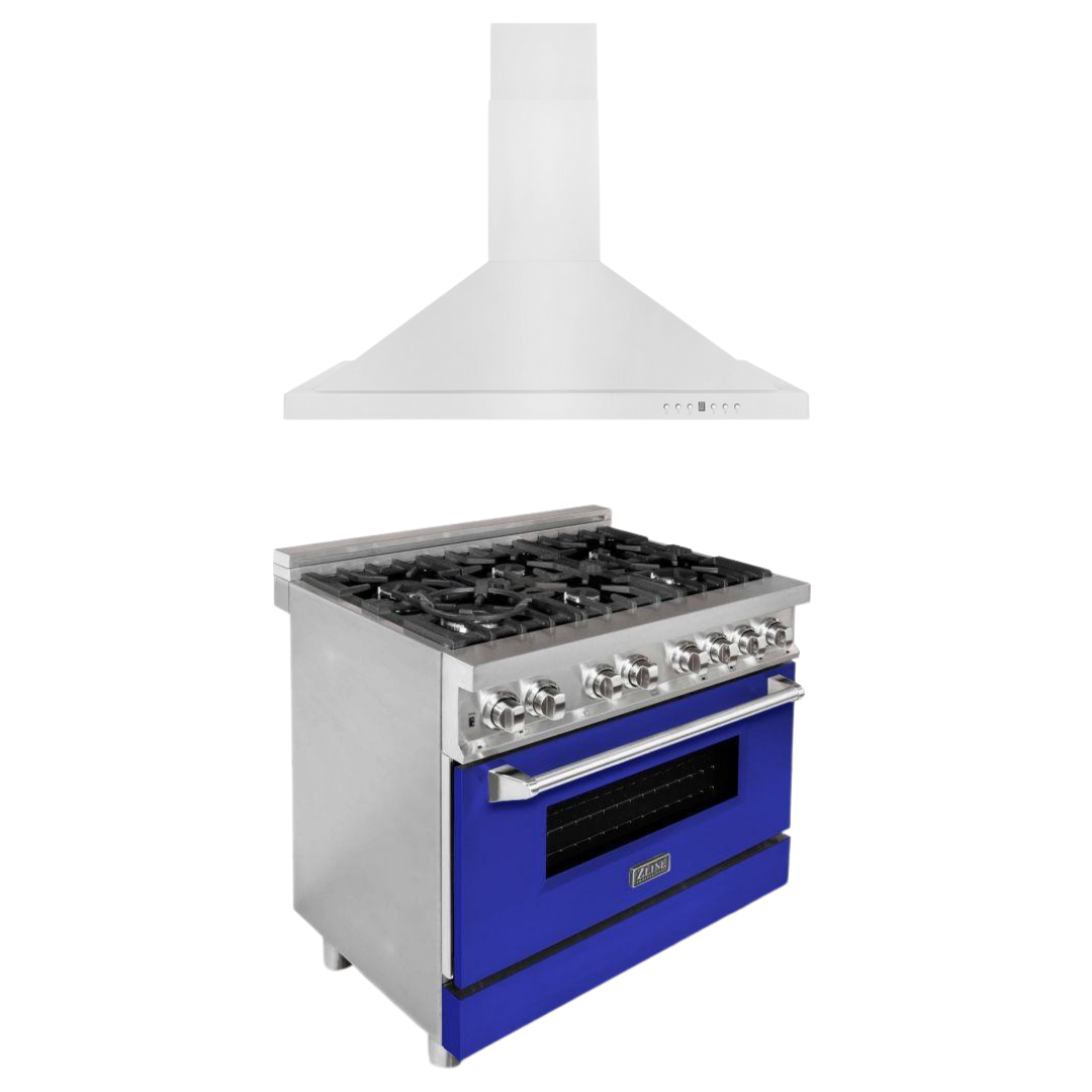 ZLINE Kitchen and Bath 36 in. Dual Fuel Range with Blue Matte Doors ...