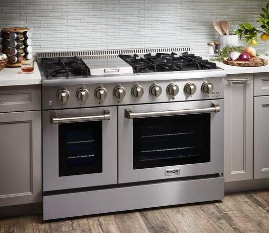 Thor Kitchen Package - 48" Gas Burner, Electric Oven Range and Range H ...