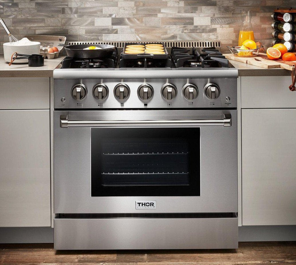 Thor Kitchen 36 in. 5.2 cu. ft. Professional Propane Gas Range in Stai ...