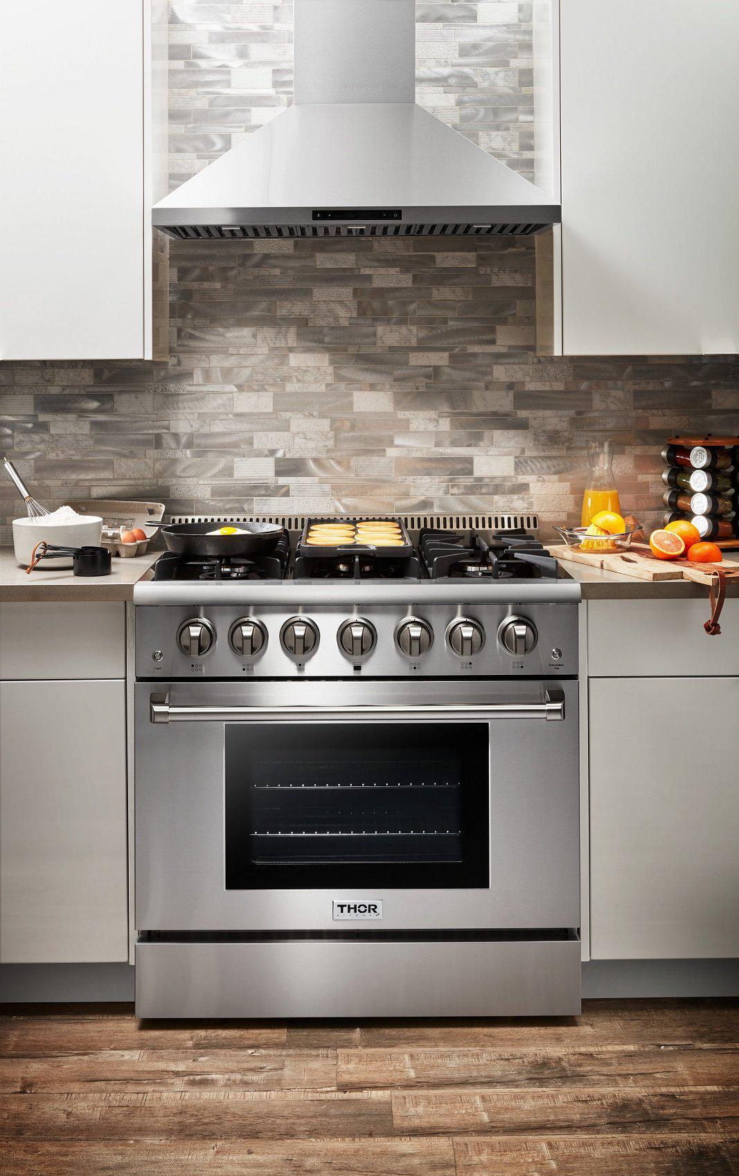 THOR Kitchen 36 in. Professional Natural Gas Range in Stainless Steel,
