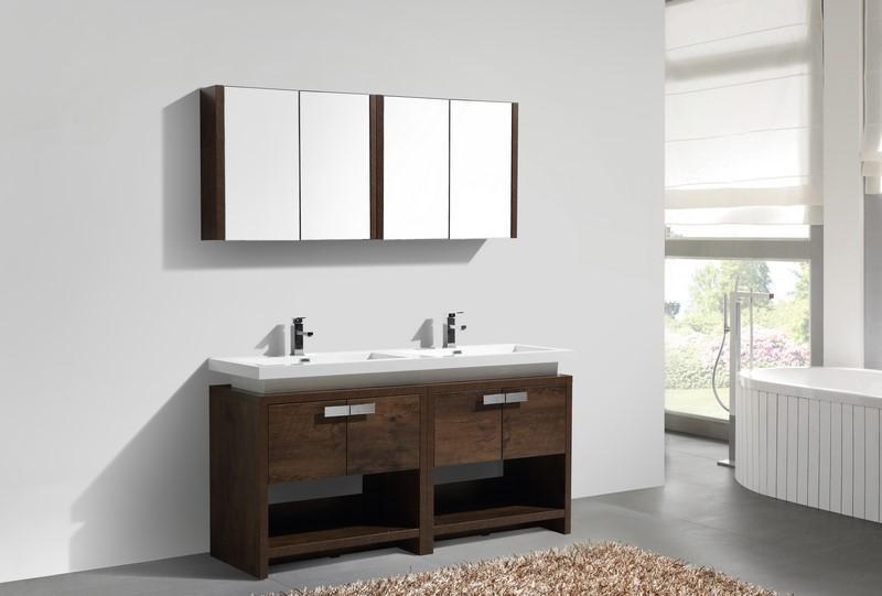 KubeBath, Levi 63 in. Modern Bathroom Vanity w/ Cubby Hole - Rose Wood ...