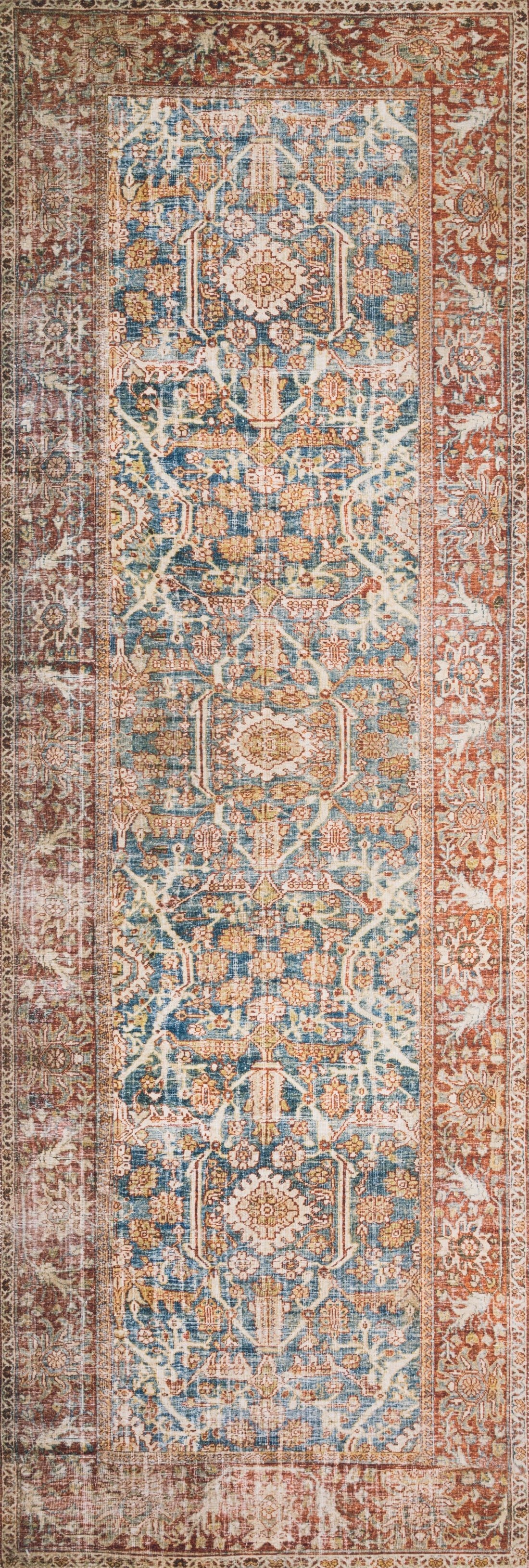 Loloi II Layla Collection Rug in Ocean, Rust - 2'6" x 9'6"