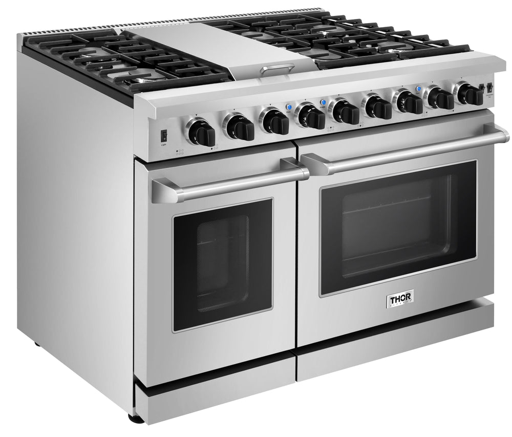 Thor Kitchen 48 in. 6.8 cu. ft. Double Oven Natural Gas Range in Stain ...