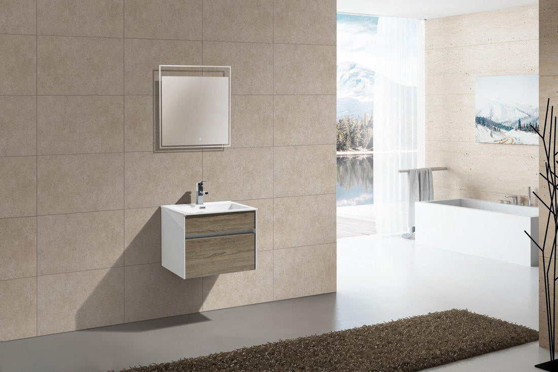 KubeBath Fitto 24 in. Havana Oak Wall Mount Modern Bathroom Vanity, S6