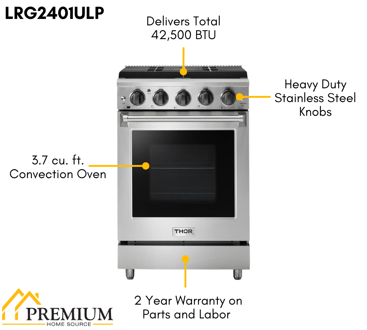 THOR Kitchen 24 in. Professional Propane Gas Range in Stainless Steel,