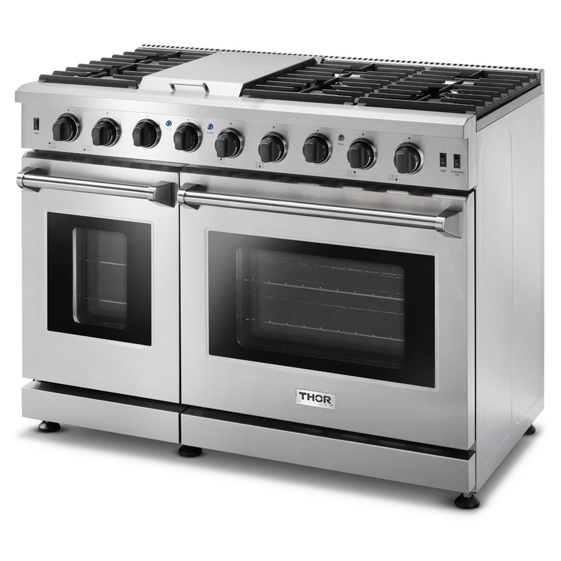 THOR Kitchen 48 in. 6.8 cu. ft. Double Oven Natural Gas Range in Stain