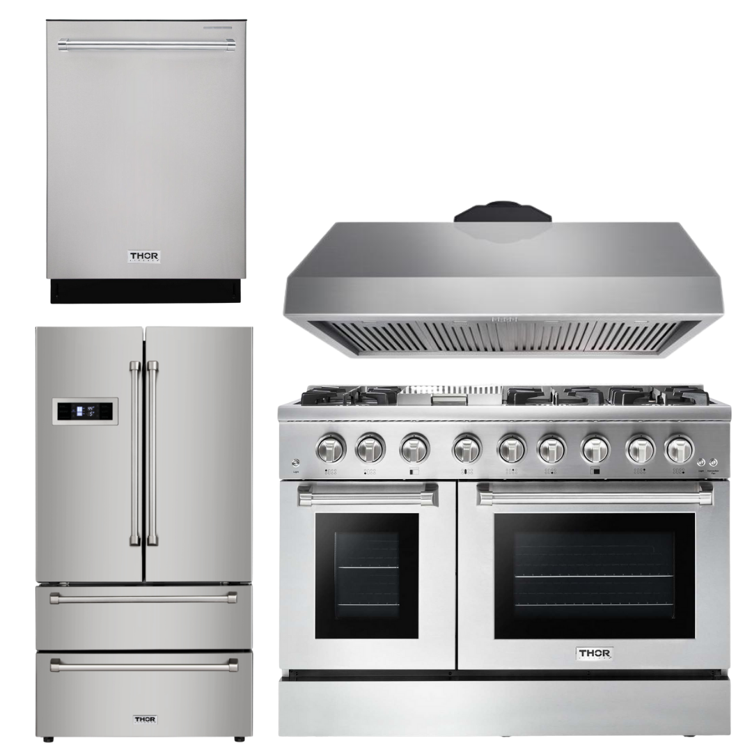Thor Kitchen Package - 48" Dual Fuel Range, Range Hood, Refrigerator ...