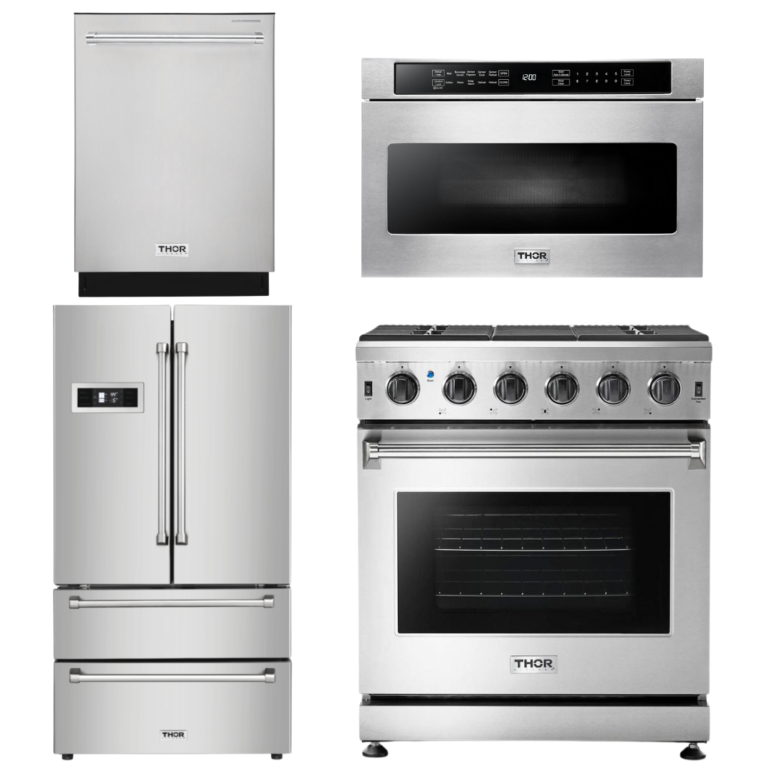 Thor Kitchen Package - 30" Gas Range, Microwave, Refrigerator, Dishwas ...