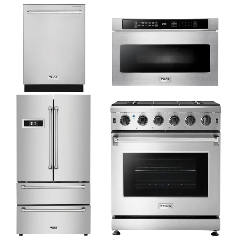 Thor Kitchen Package - 30" Gas Range, Microwave, Refrigerator, Dishwas ...