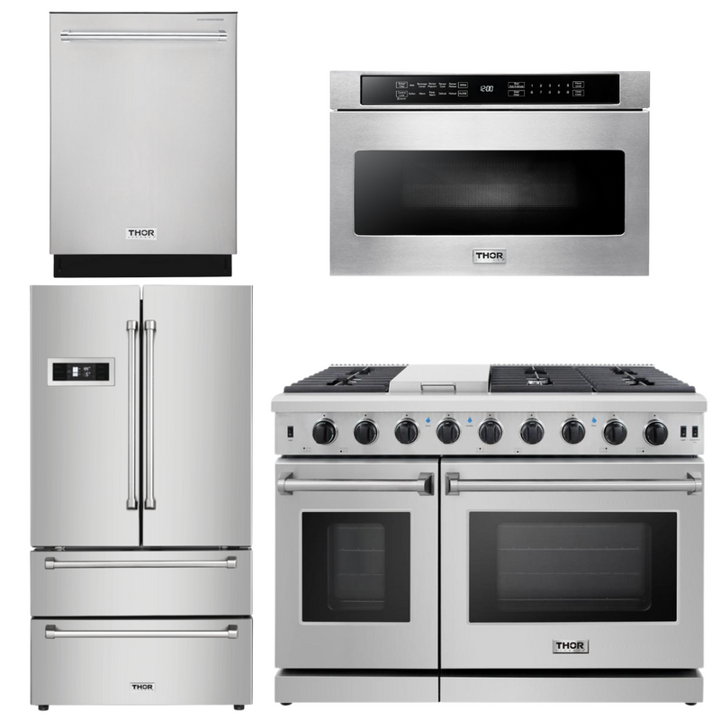 Thor Kitchen Package - 48" Gas Range, Dishwasher, Refrigerator, Microw ...
