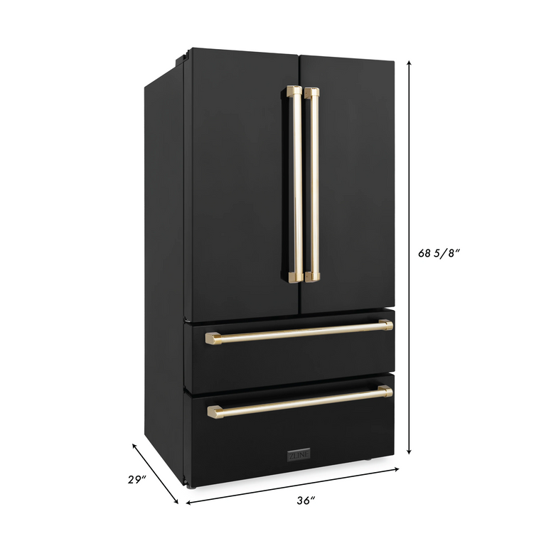 ZLINE Autograph Package - 36 In. Gas Range, Range Hood, Refrigerator ...