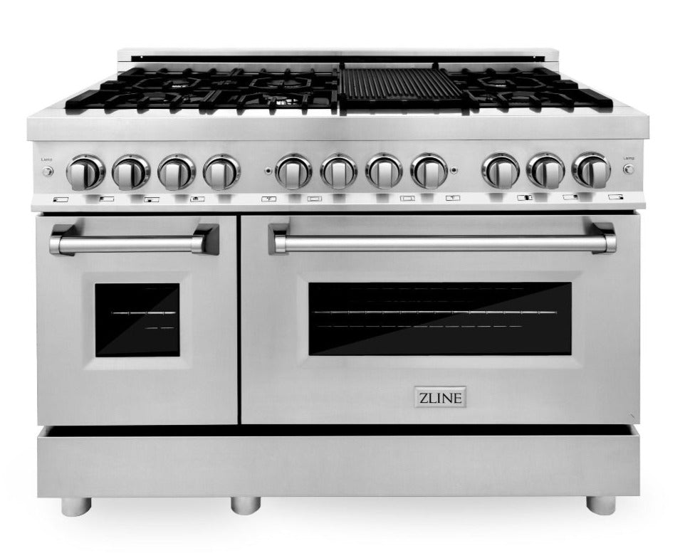 ZLINE Package - 48" Dual Fuel Range, Refrigerator with Water and Ice D ...