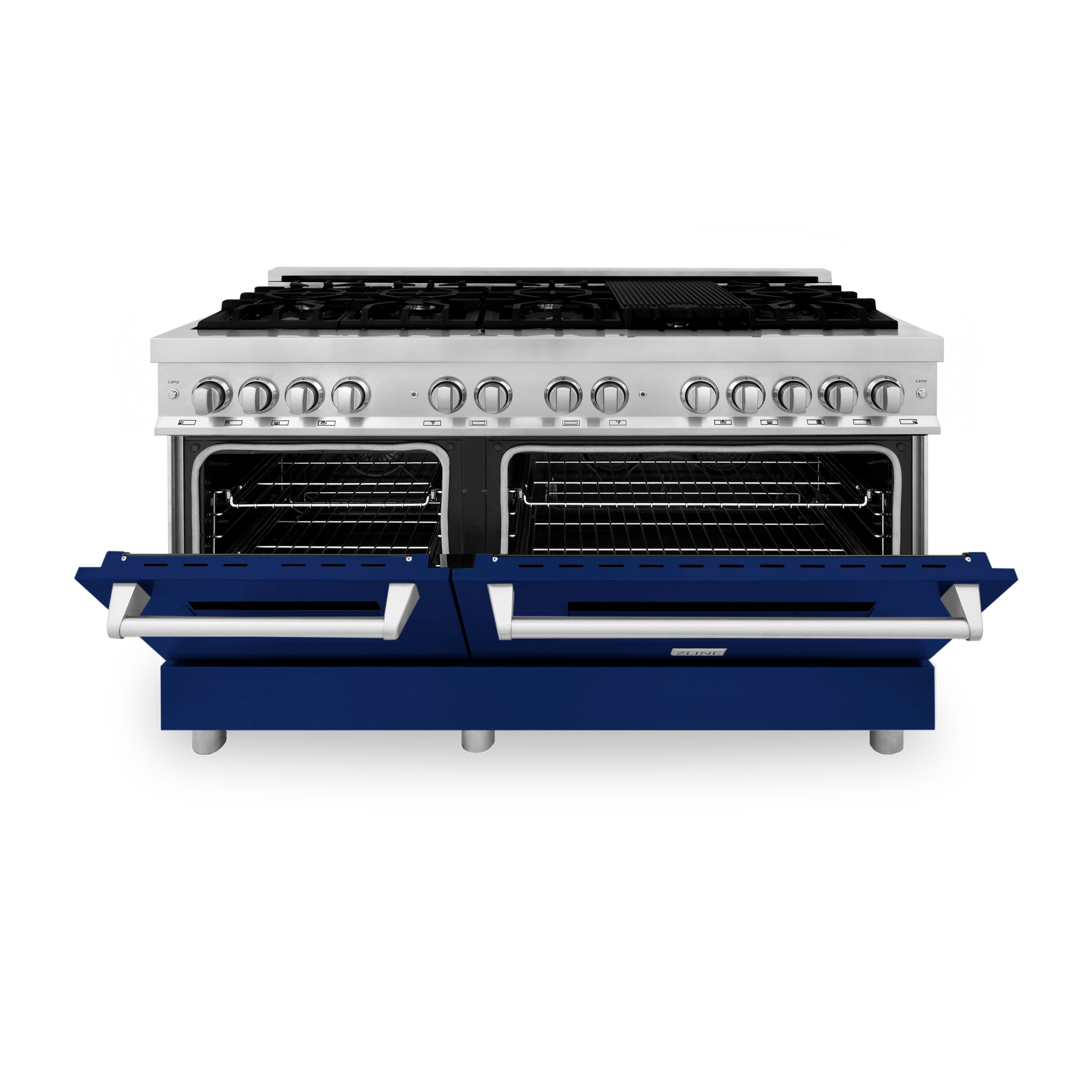 ZLINE 60 In. Professional Dual Fuel Range in Stainless Steel with Blue ...