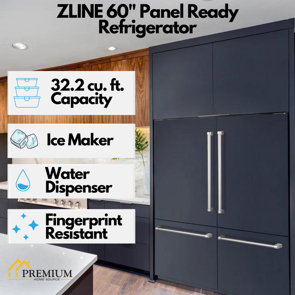 ZLINE 60 In. Panel Ready Built-In Refrigerator | Water Dispenser & Ice ...