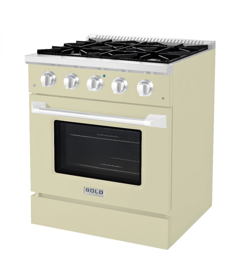 Hallman 30 In. Gas Range, Antique White with Chrome Trim - Bold Series ...