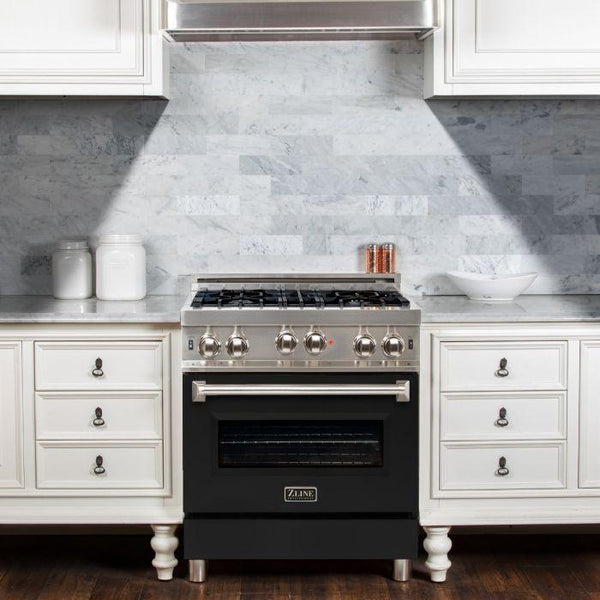 ZLINE 30 in. Professional 4.0 cu. ft. 4 Gas on Gas Range in Black Matt ...